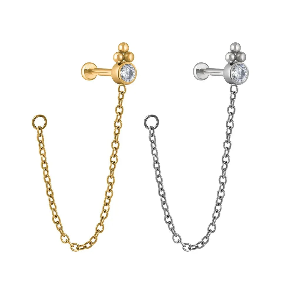 Helix piercing chain titanium chain earring with a clear diamond and 3