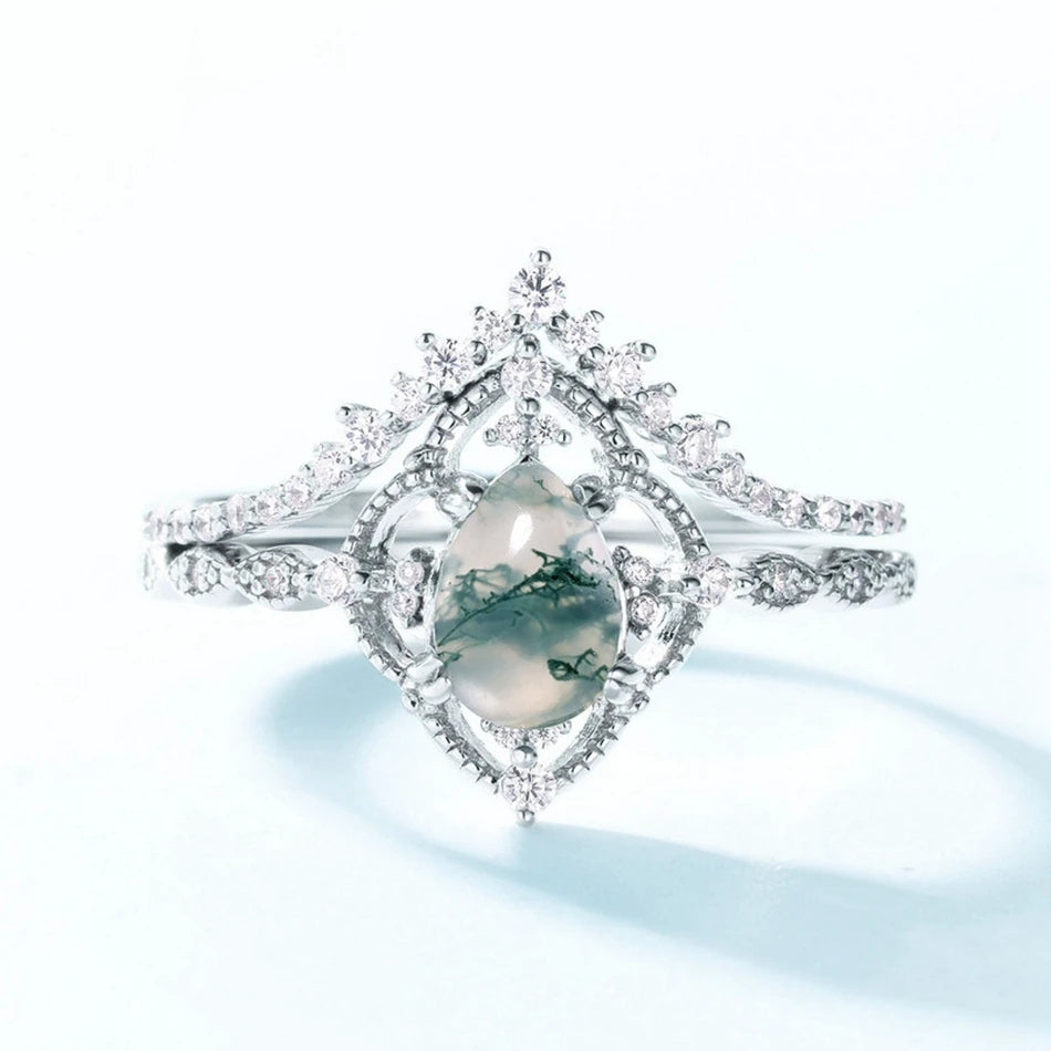 Moss Agate Rings - Natural Moss Agate & 925 Sterling Silver & Timeless
