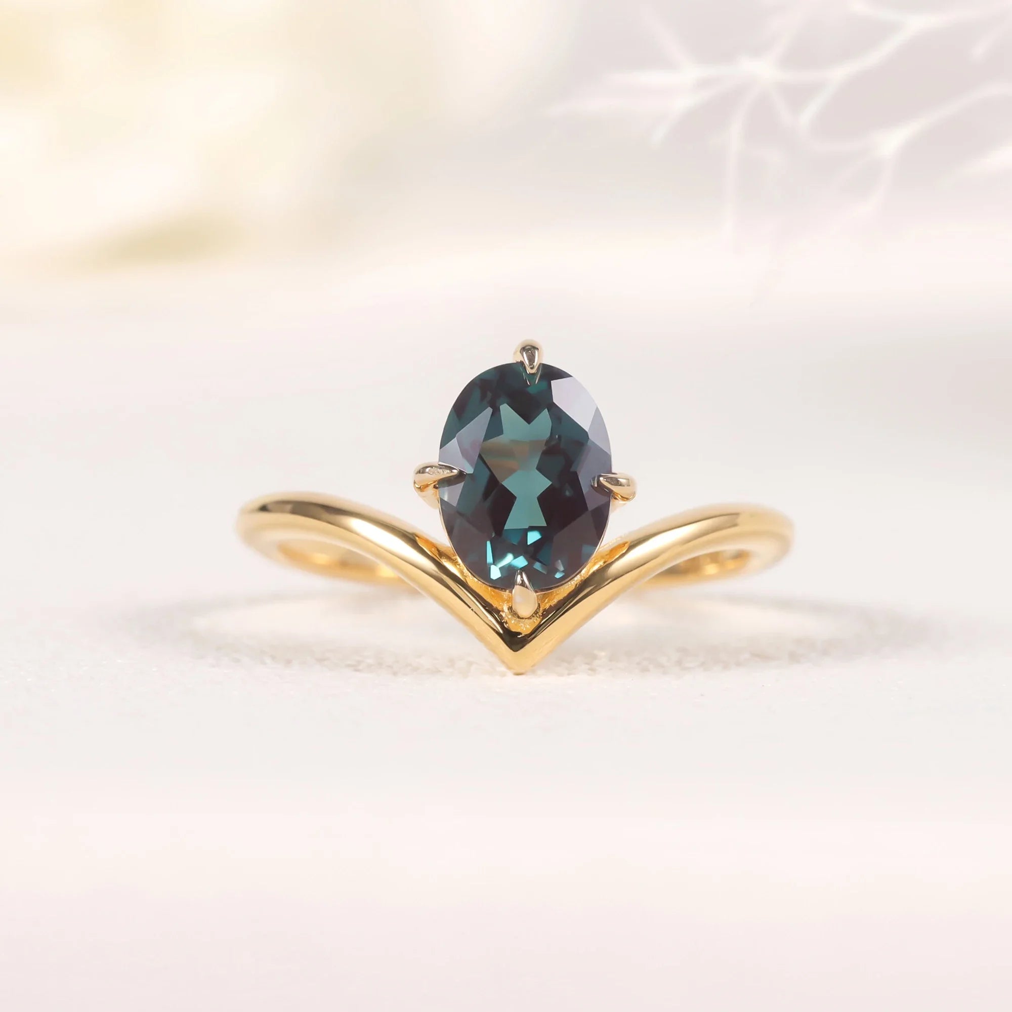 Alexandrite promise ring gold curved ring color changing June birthsto