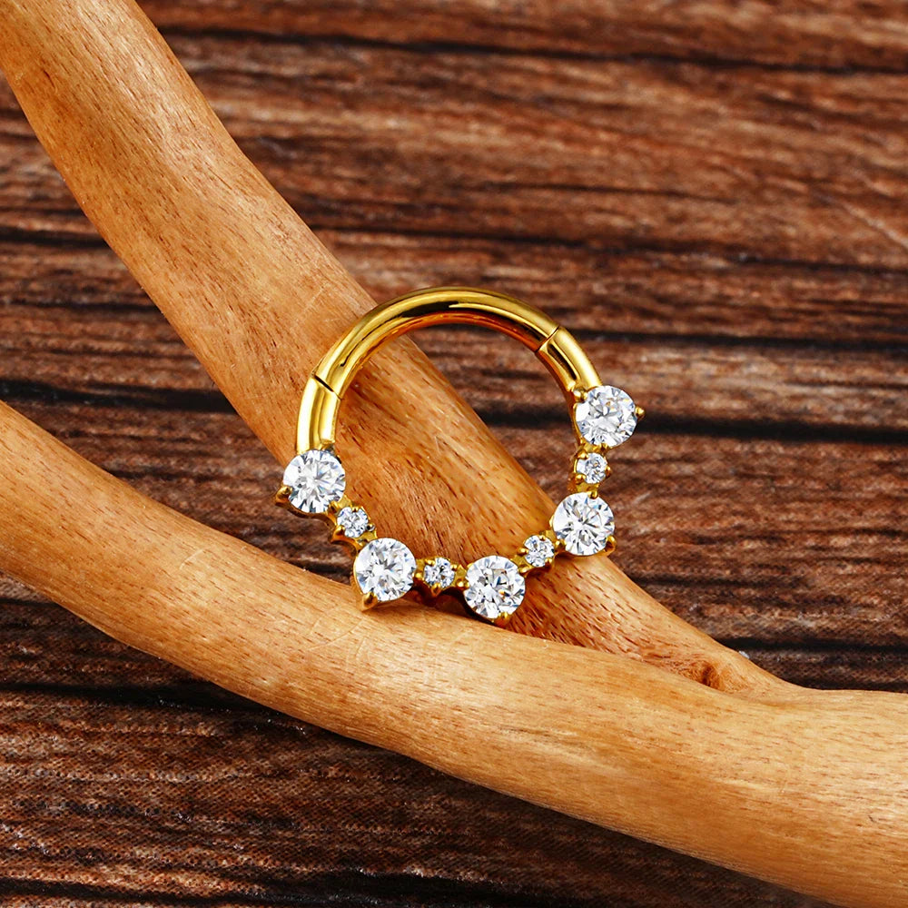 Cute daith piercing with diamond cz made of titanium gold and silver s